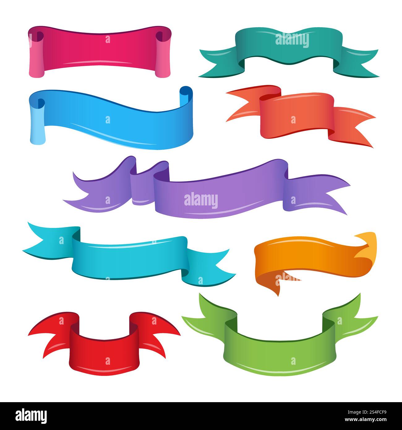 Empty cartoon ribbons and banners. Vector illustrations for ui game ...