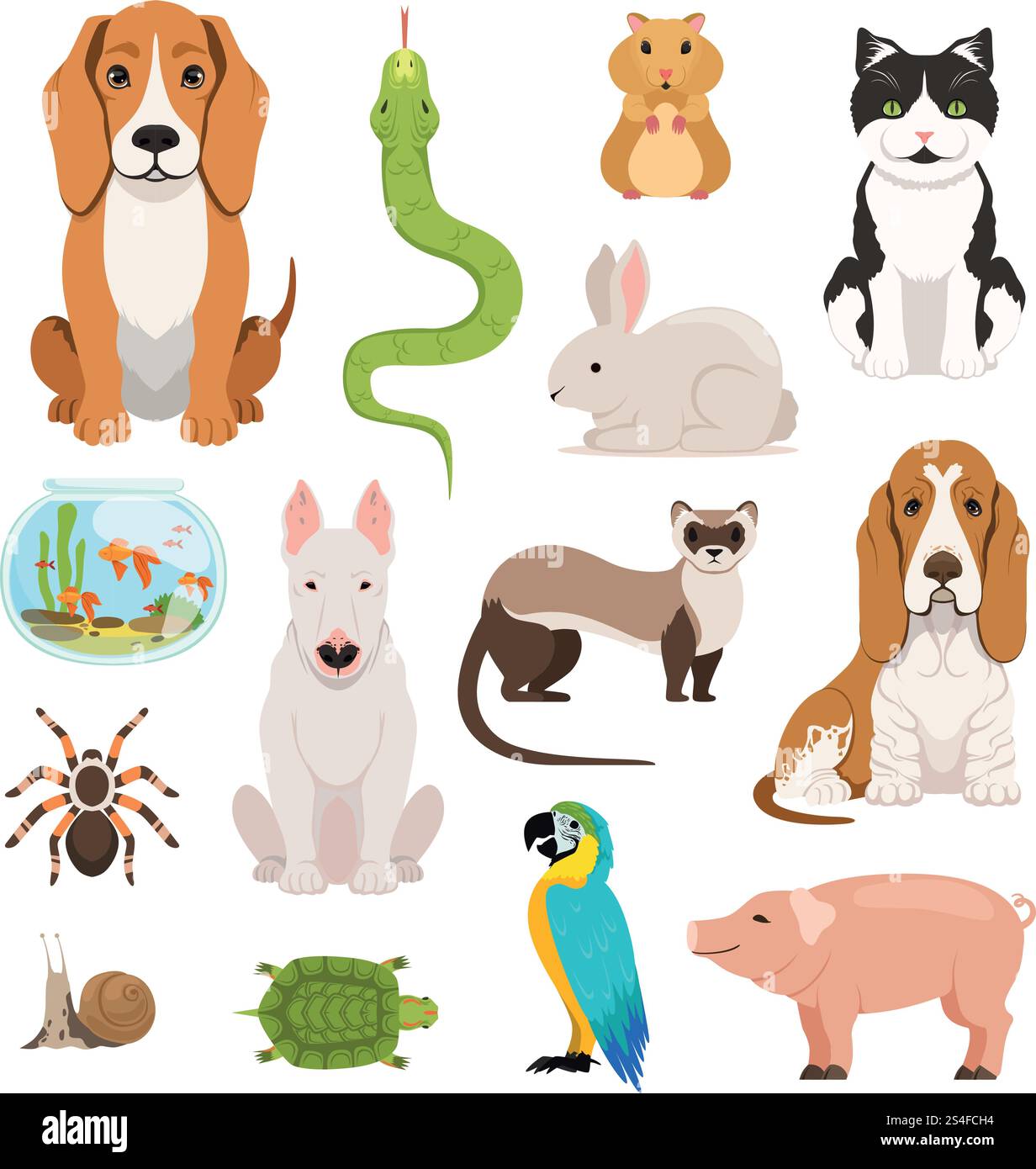 Big vector set of different domestic animals. Cats, dogs, hamster and ...