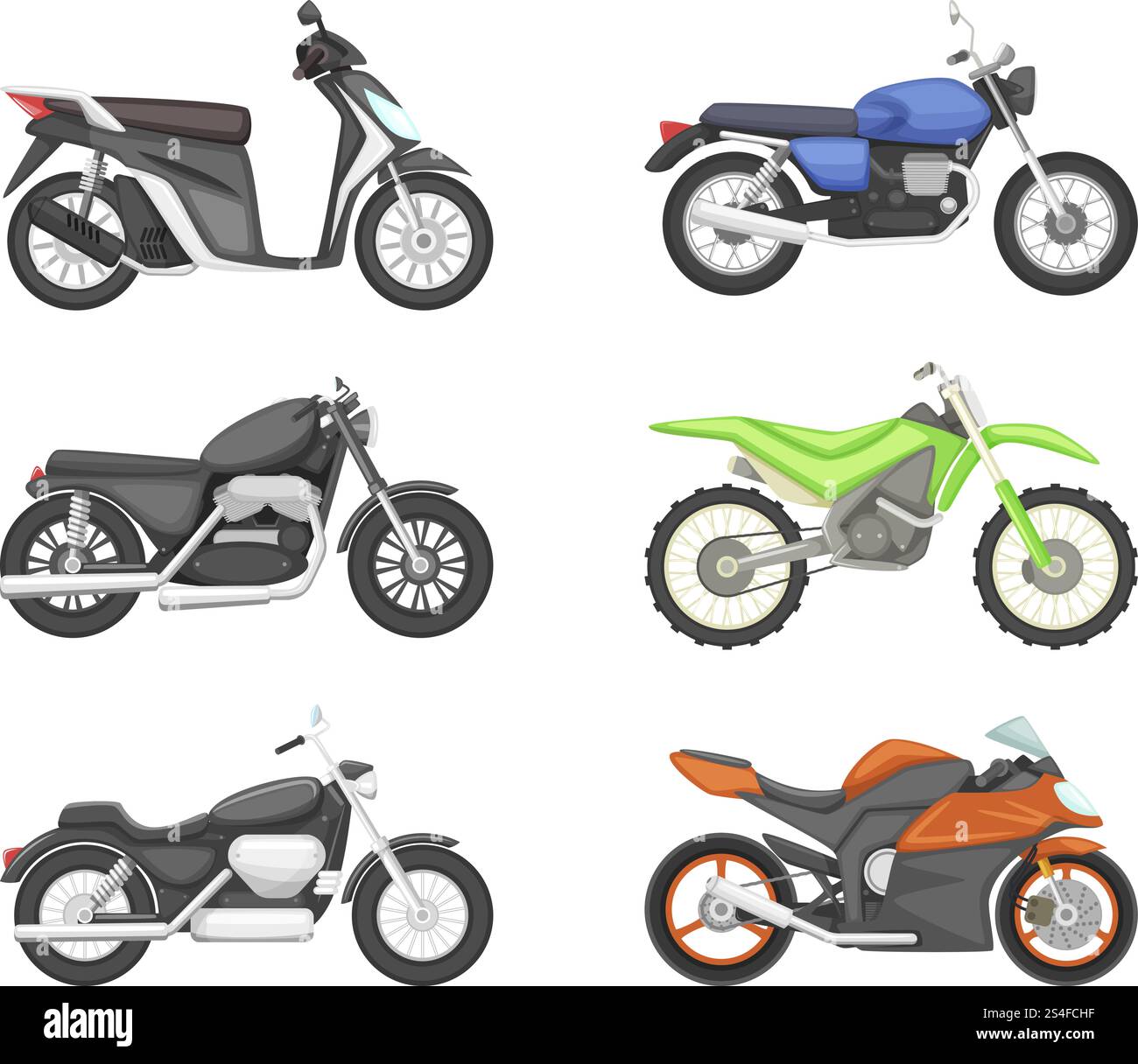 Different types of motorcycles. Vector set illustrations in cartoon ...