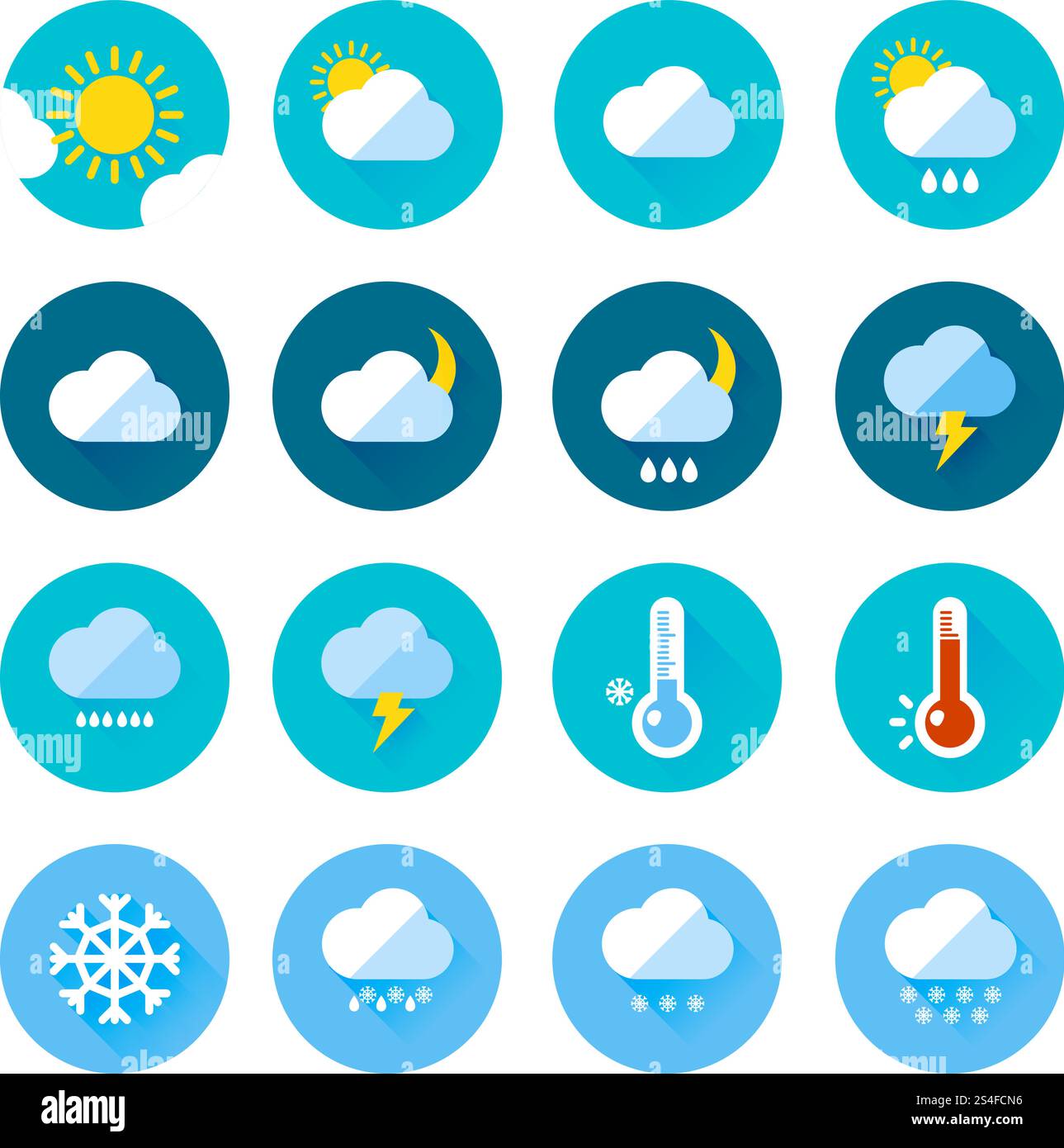 Colored weather icons in flat style. Different visualization of climate ...