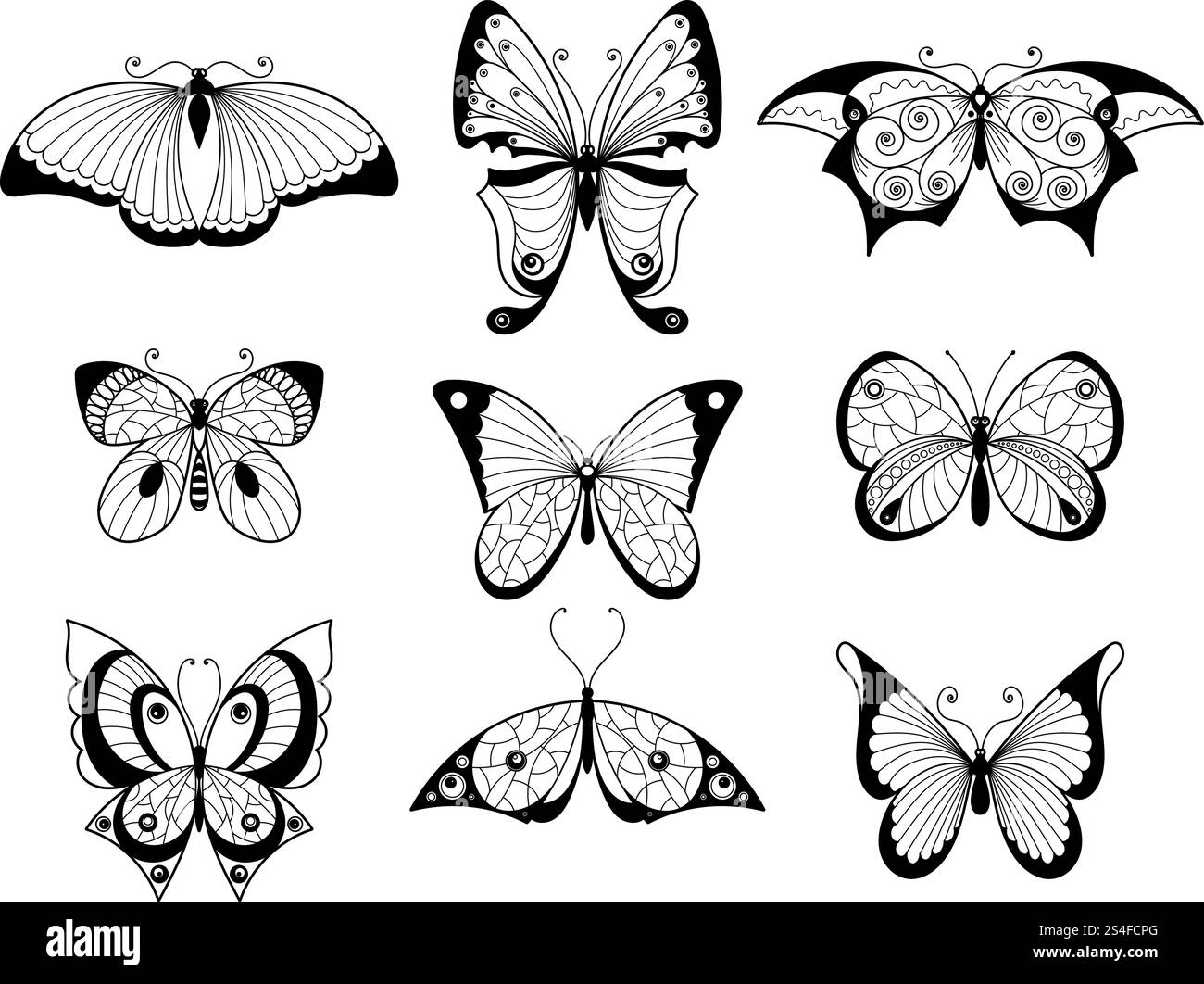 Set of different butterflies and bugs with beautiful patterns on wings ...