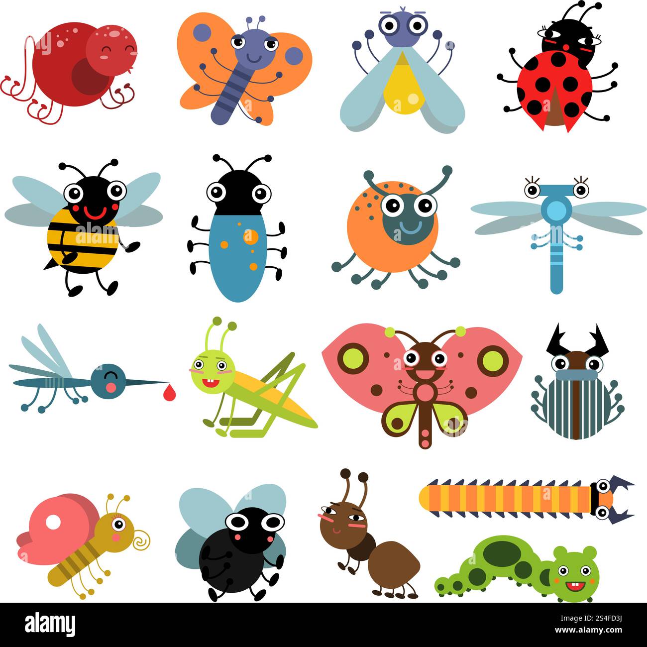 Vector illustration of insects and bugs. Characters set of insects bee ...