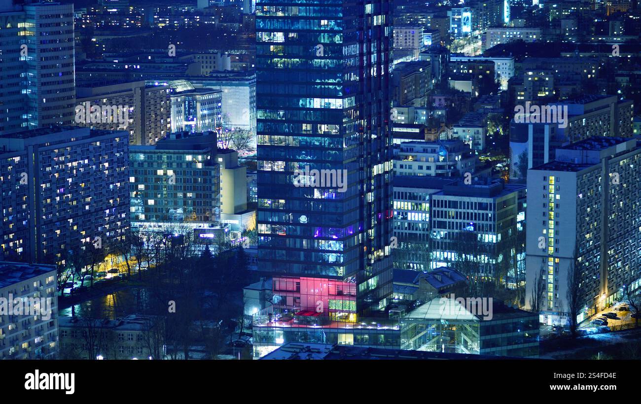 Aerial photography of modern architectural landscapes at night. Lights ...