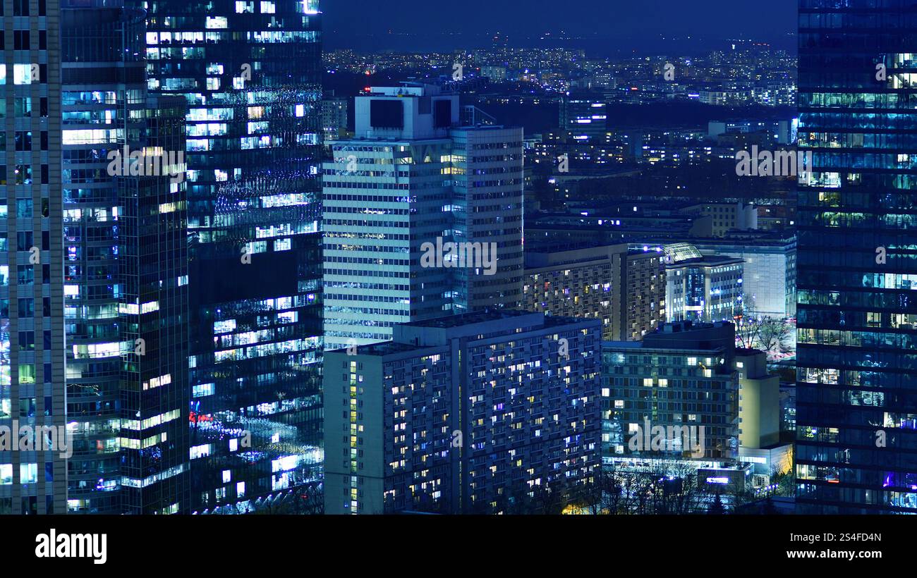 Aerial photography of modern architectural landscapes at night. Lights ...