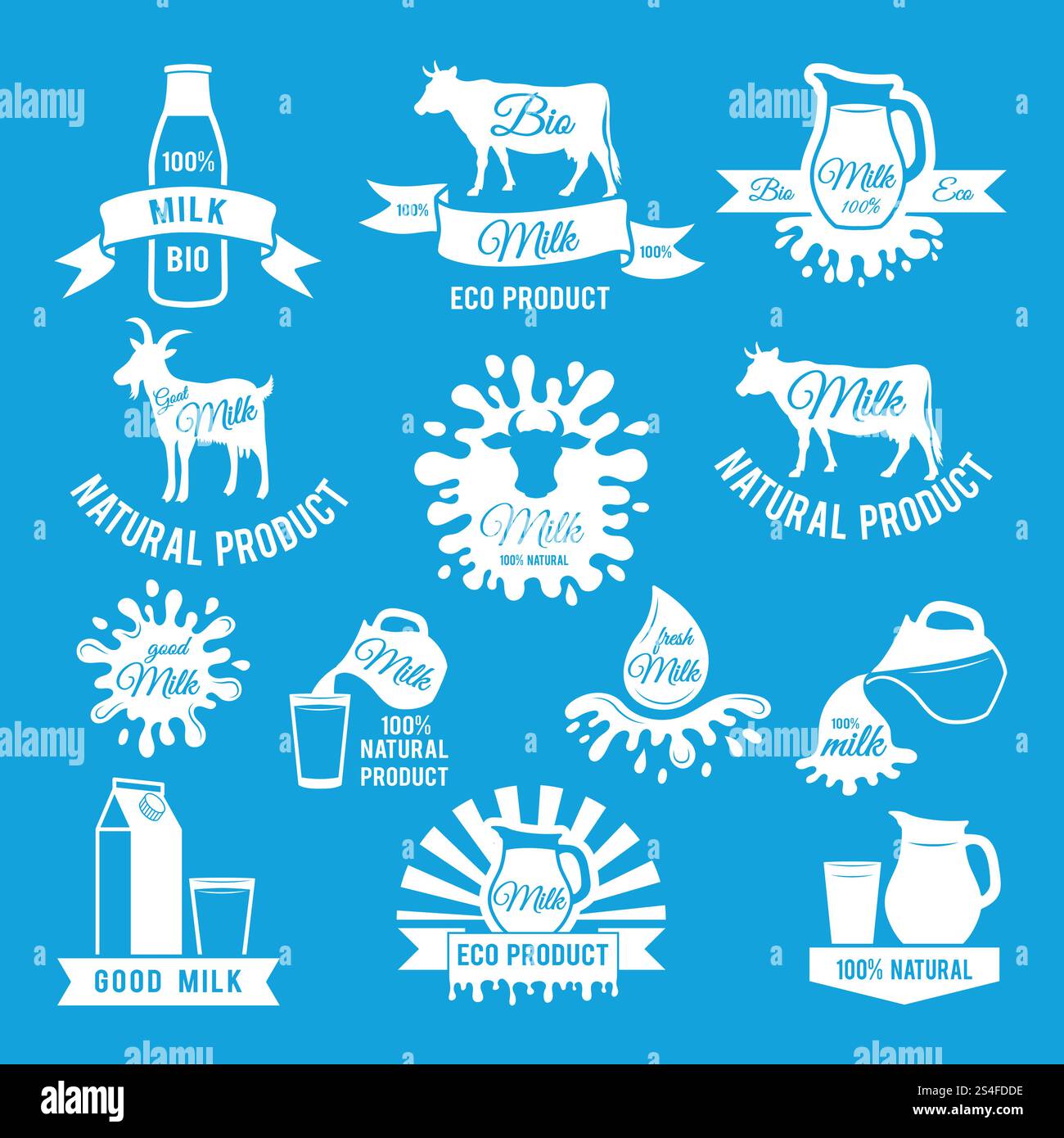 Labels set of fresh milk. Vector illustrations for farm logo design ...