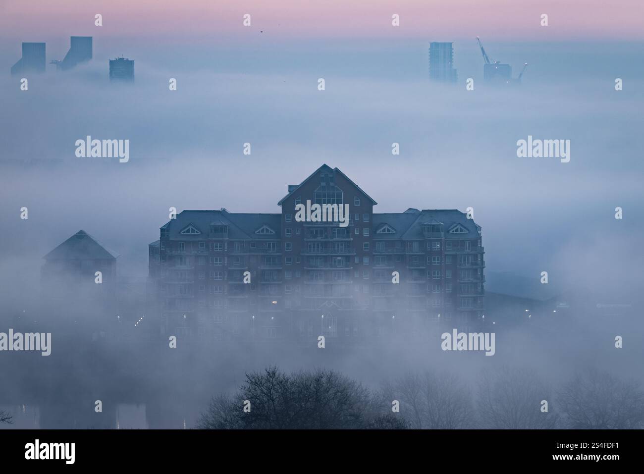 London, UK. 12th January, 2025. UK Weather: Heavy morning blanket fog ...