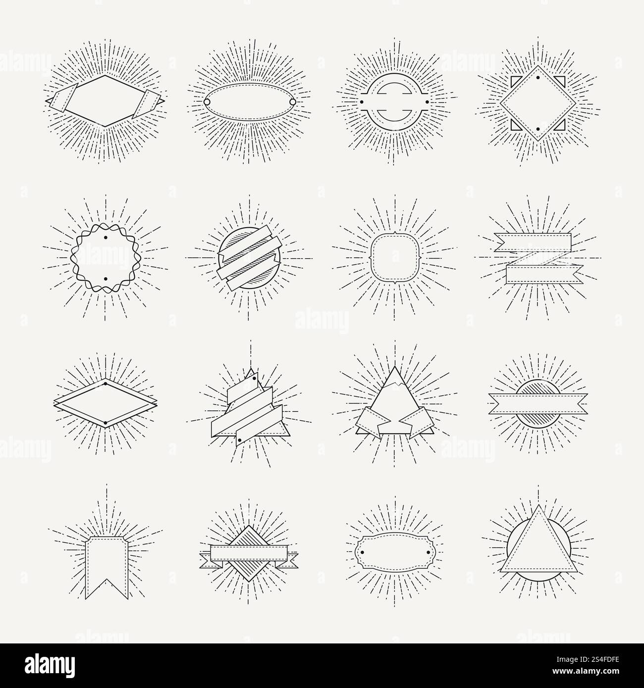 Stamp and badges collection. Different shapes and sunburst frames ...