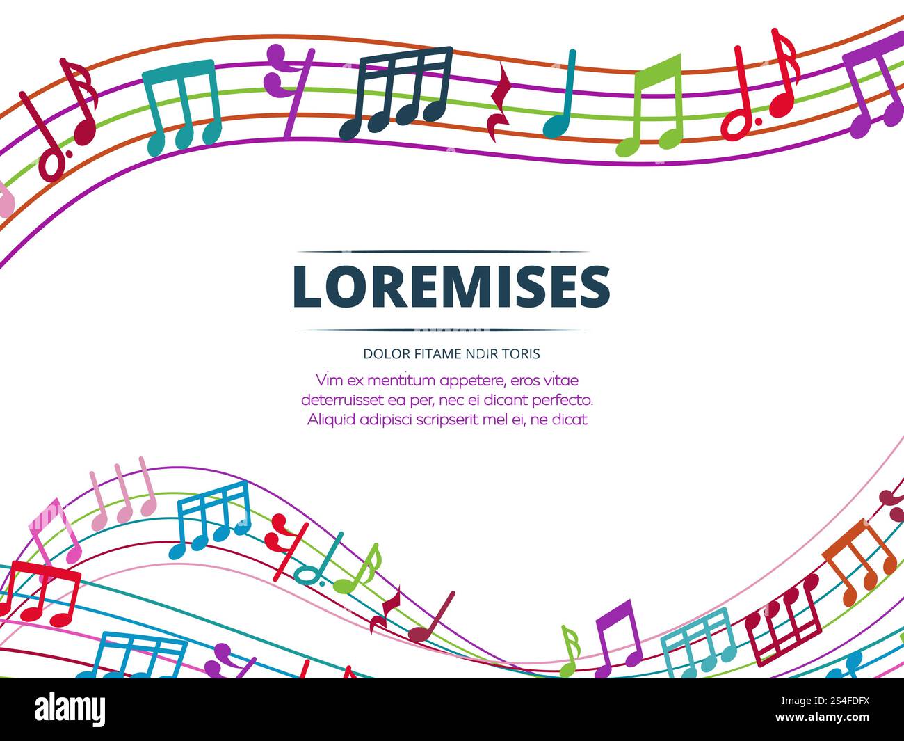 Colorful musical notes and sound waves vector background. Melody ...