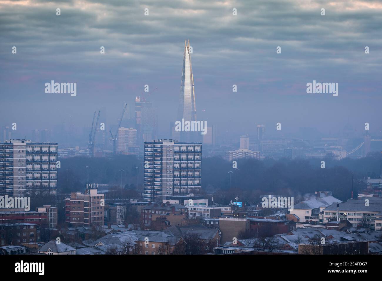 London, UK. 12th January, 2025. UK Weather: Heavy morning fog covers ...