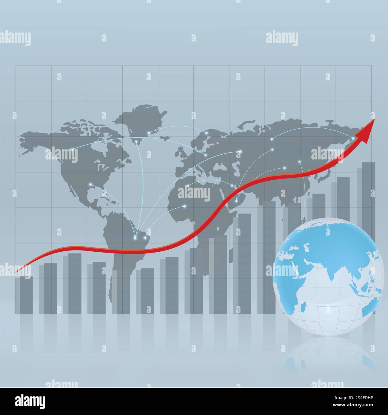 Business template with world map, graph and red growth arrow ...