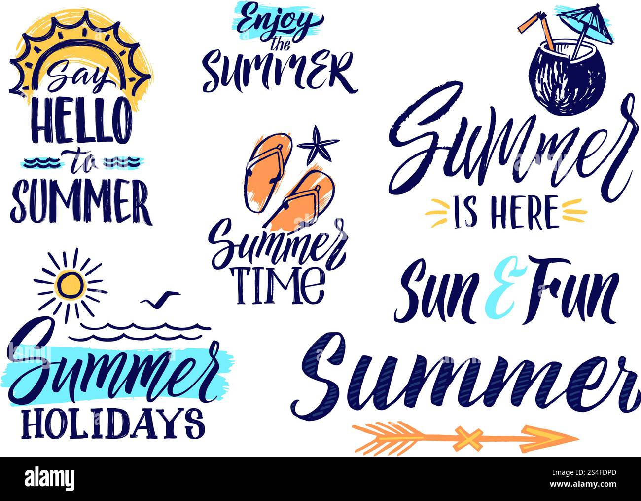 Vector text letters for summer time. Handwriting illustrations of words ...