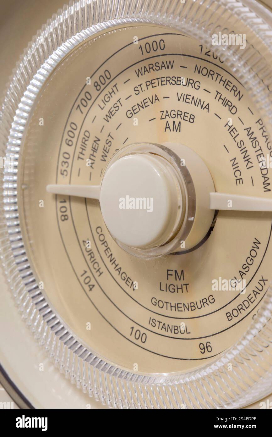Retro vintage radio tuner dial background with am and fm frequencies ...