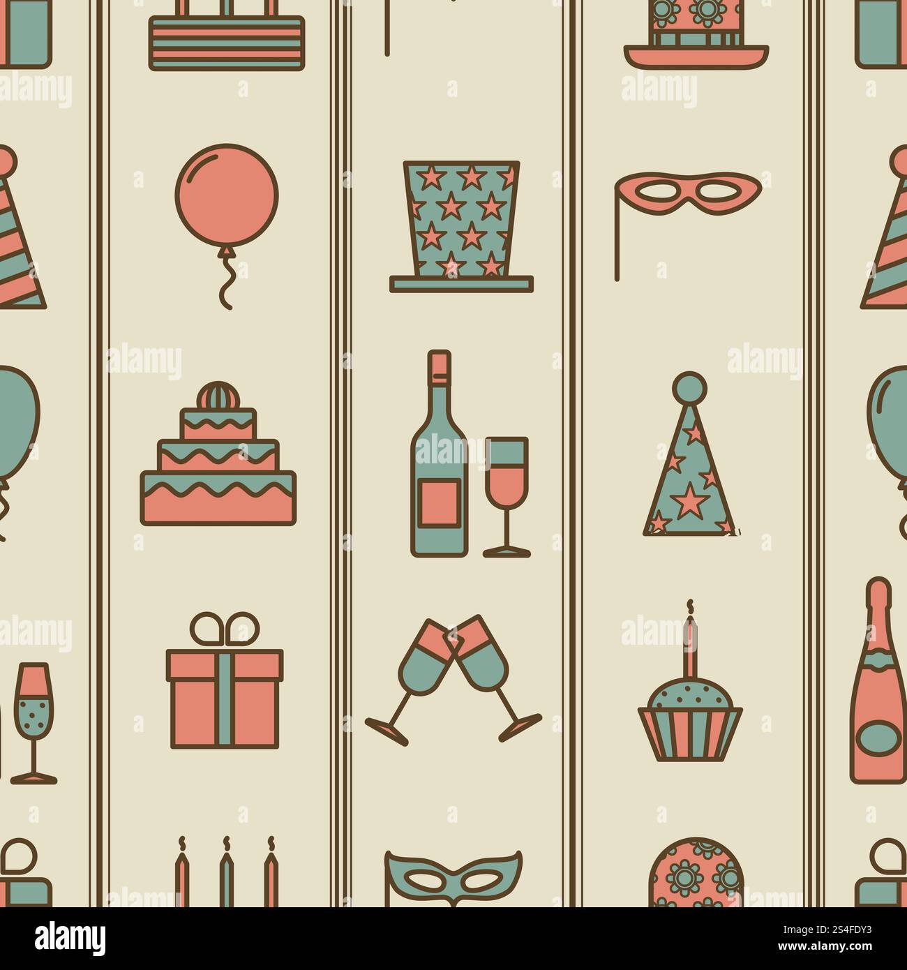 Colorful vintage party icons seamless texture. Cartoon style vector ...