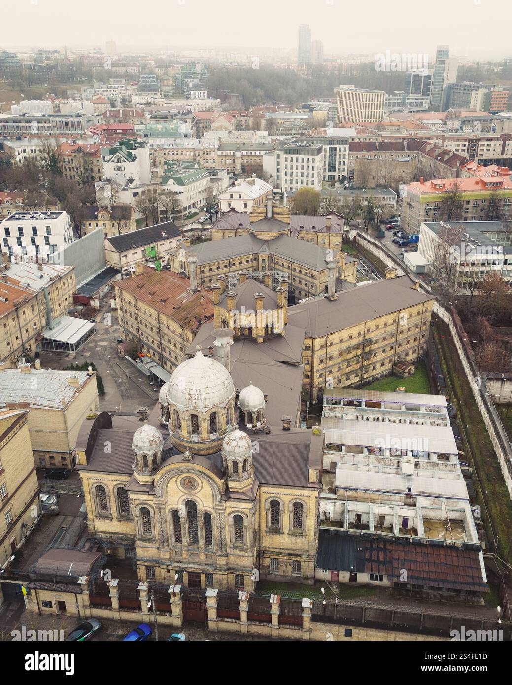 Vilnius, Lithuania 25th november, 2024: aerial view Lukiskes Prison ...