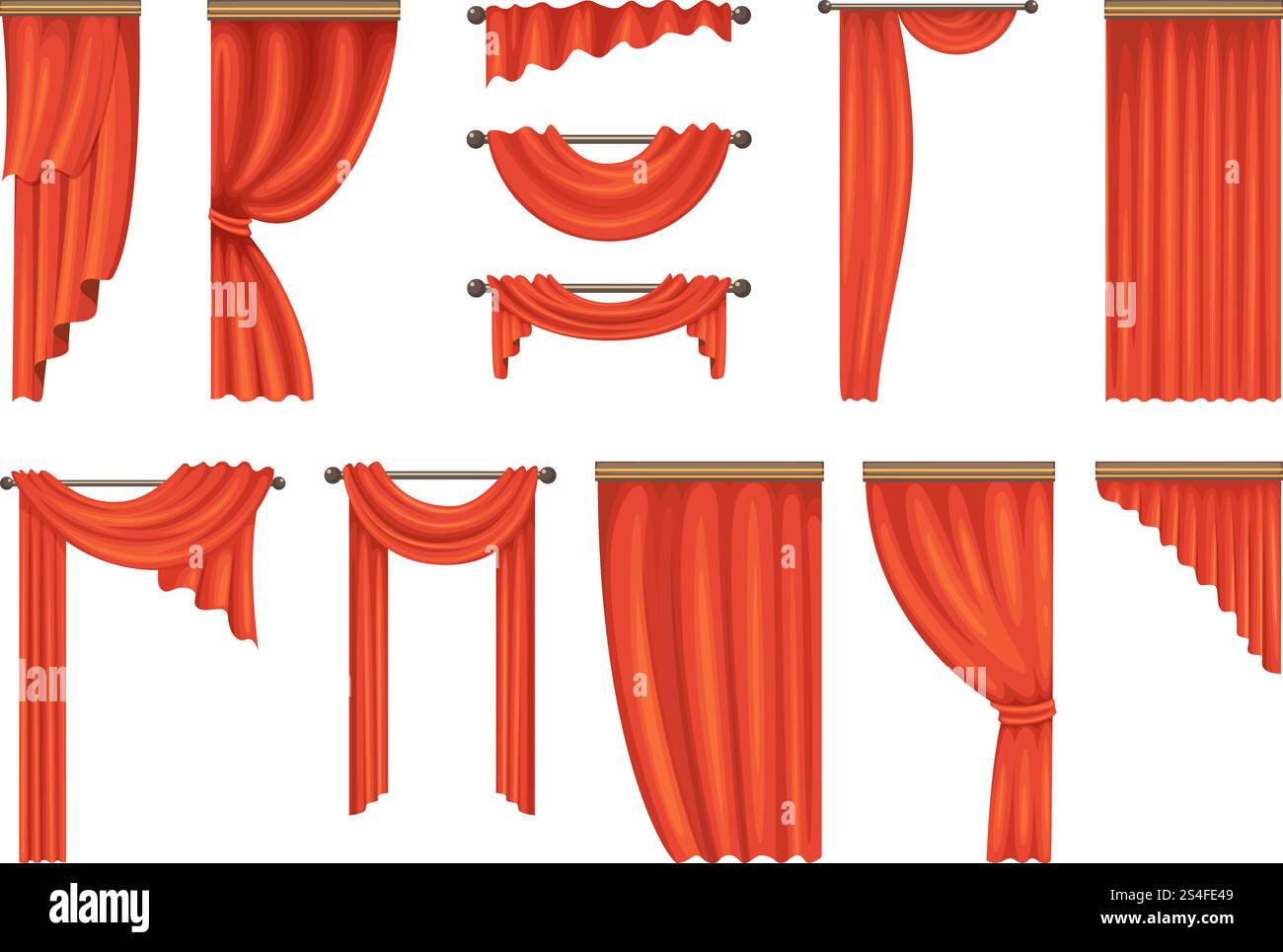 Vector set of theatre red curtains. Illustration of red curtain ...
