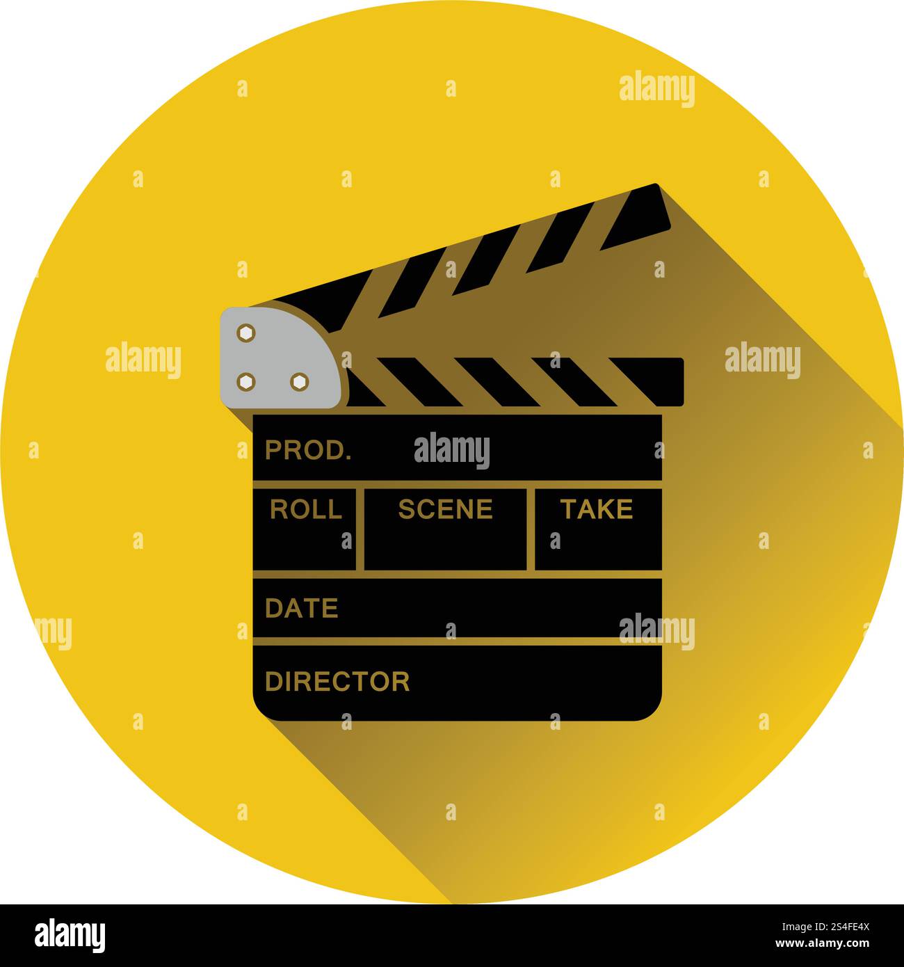 Movie clap board icon on gray background, round shadow. Vector ...
