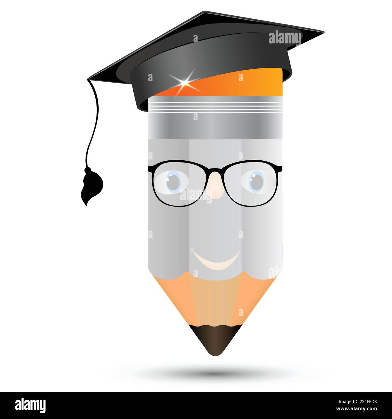 Pencil in graduation cap and glasses on white background. Concept ...