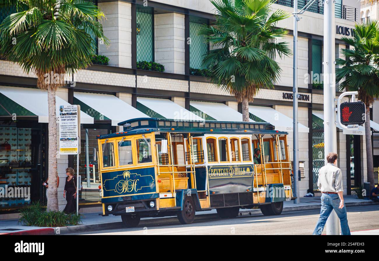 Sightseeing tram bus in the style of an old-fashioned streetcar at the ...