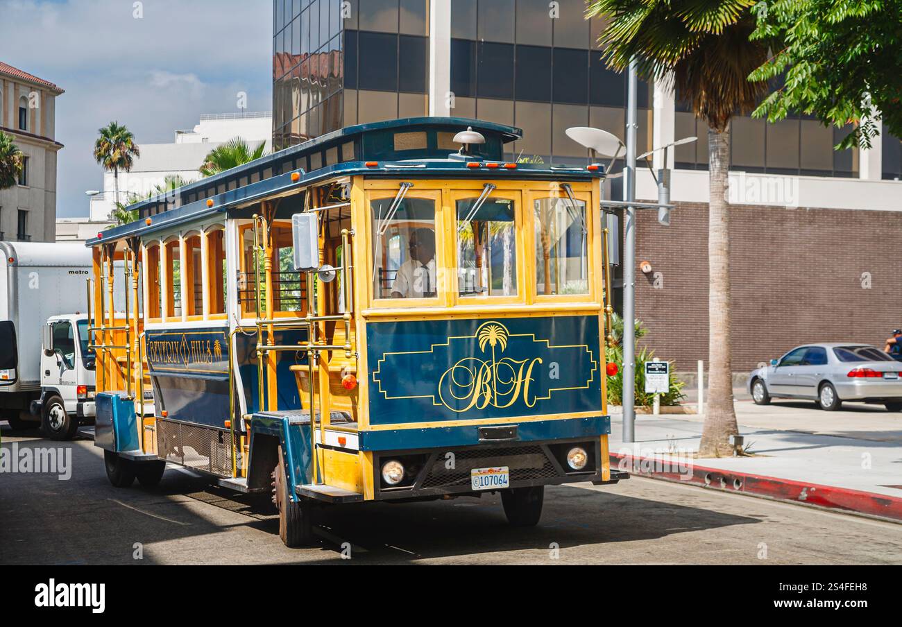 Sightseeing tram bus in the style of an old-fashioned streetcar in ...