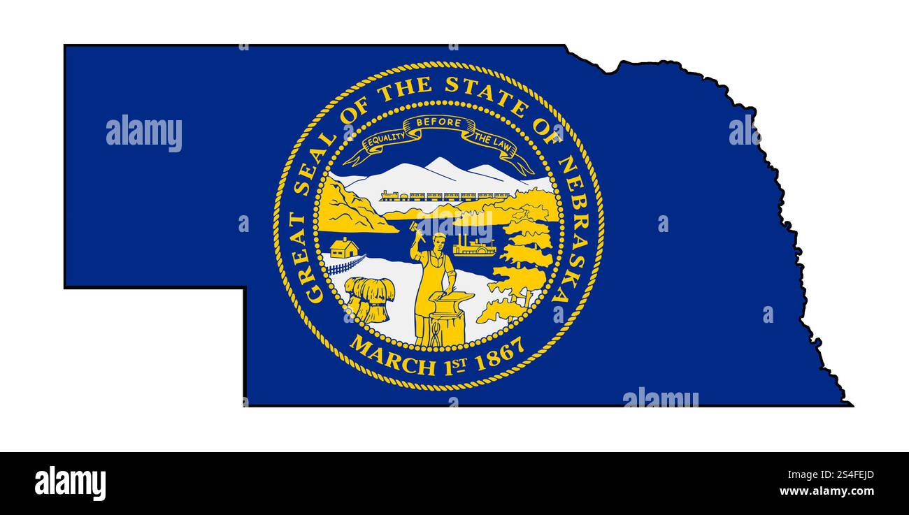 Nebraska flag with the border outline Stock Photo - Alamy