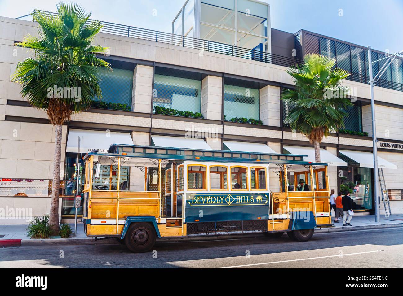Sightseeing tram bus in the style of an old-fashioned streetcar at the ...