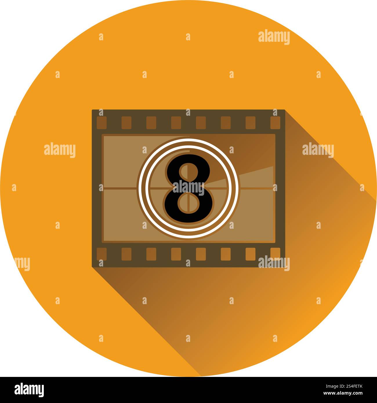 Movie frame with countdown icon on gray background, round shadow ...
