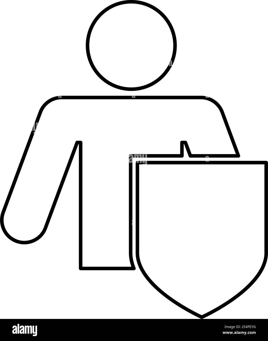 Stick man with shield Protecting personal data concept Man holding ...