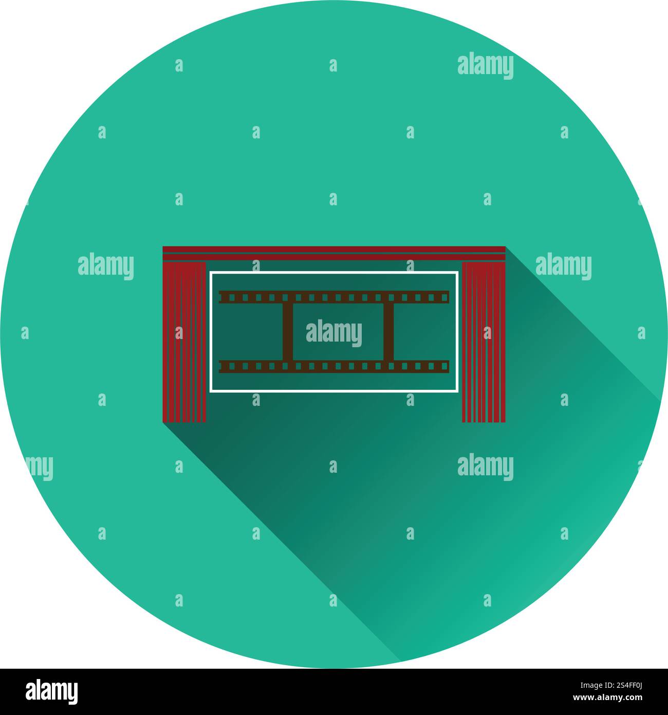 Cinema theater auditorium icon on gray background, round shadow. Vector ...