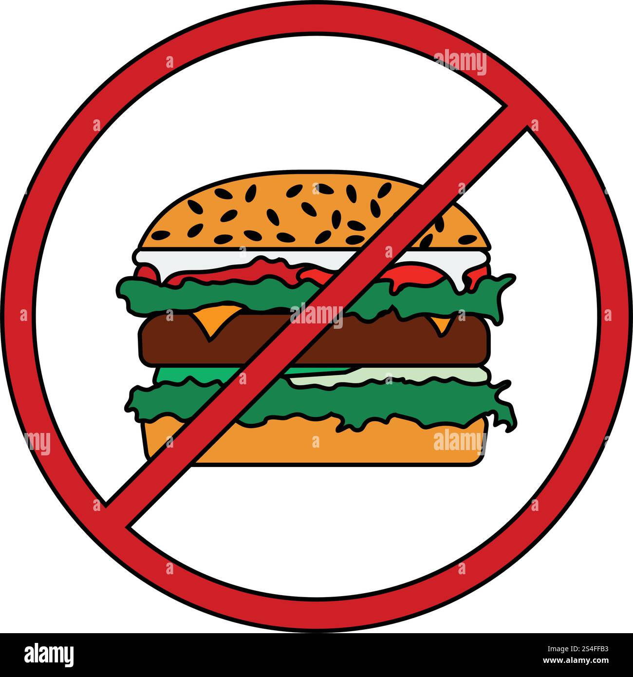 Flat design icon of Prohibited hamburger in ui colors. Vector ...