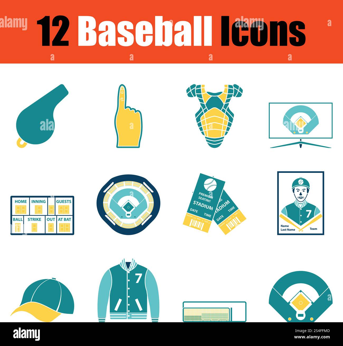 Baseball icon set. Stencil in Blue and yellow tone design. Vector ...