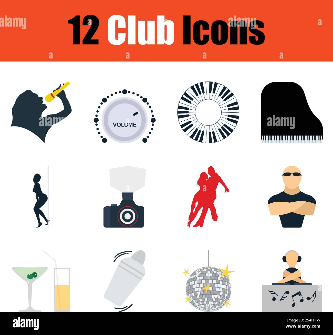 Set of Night club icons. Shadow reflection design. Vector illustration ...