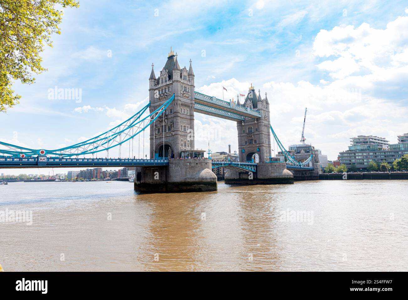 A majestic view of Tower Bridge spanning the River Thames in London ...
