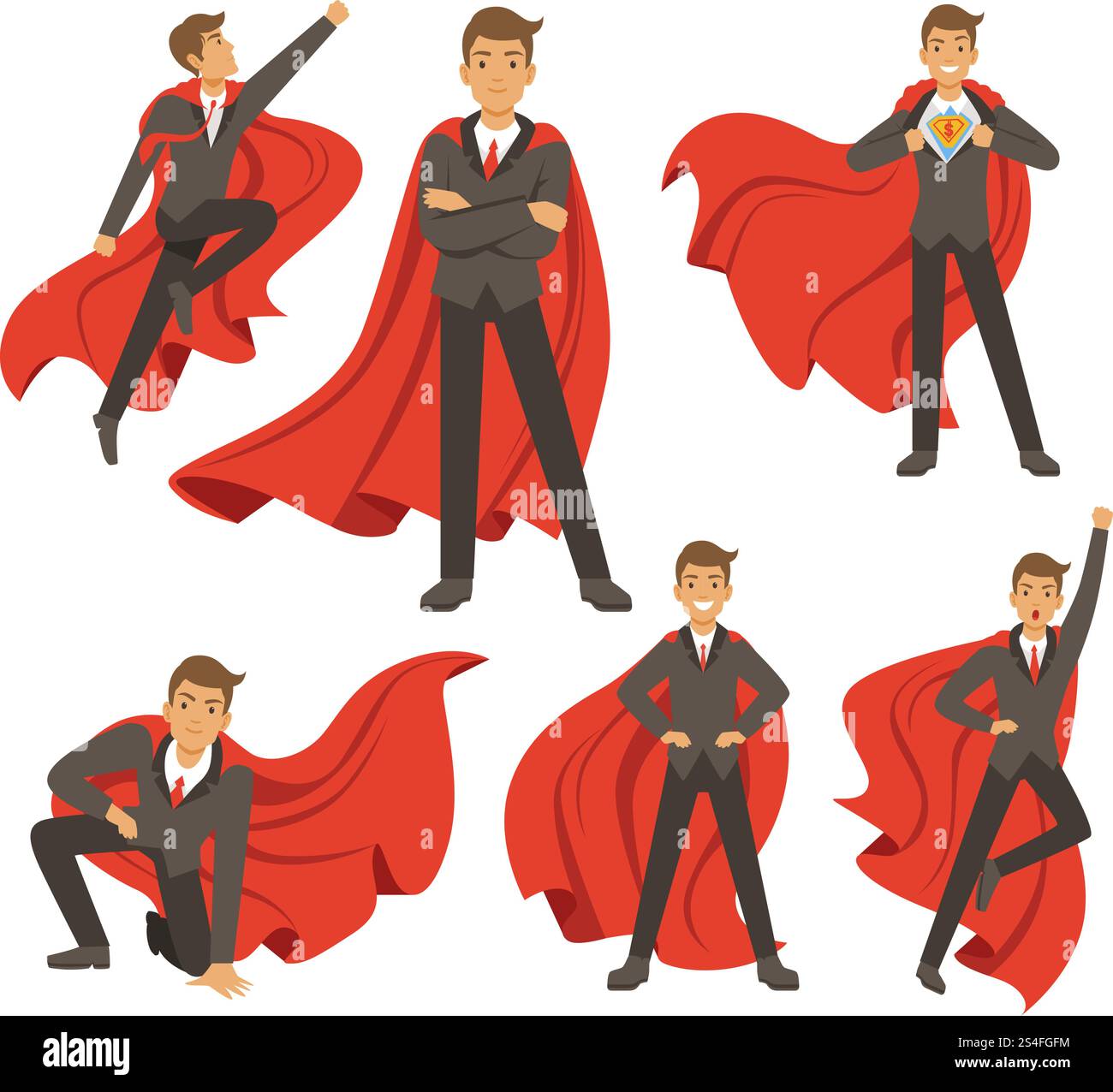 Powerful businessman in different action superhero poses. Vector ...