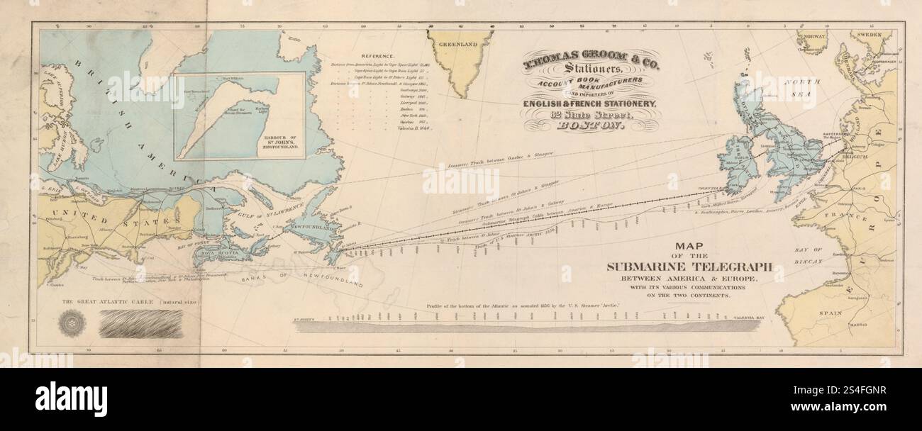 "Map of the submarine telegraph between America & Europe: with its ...