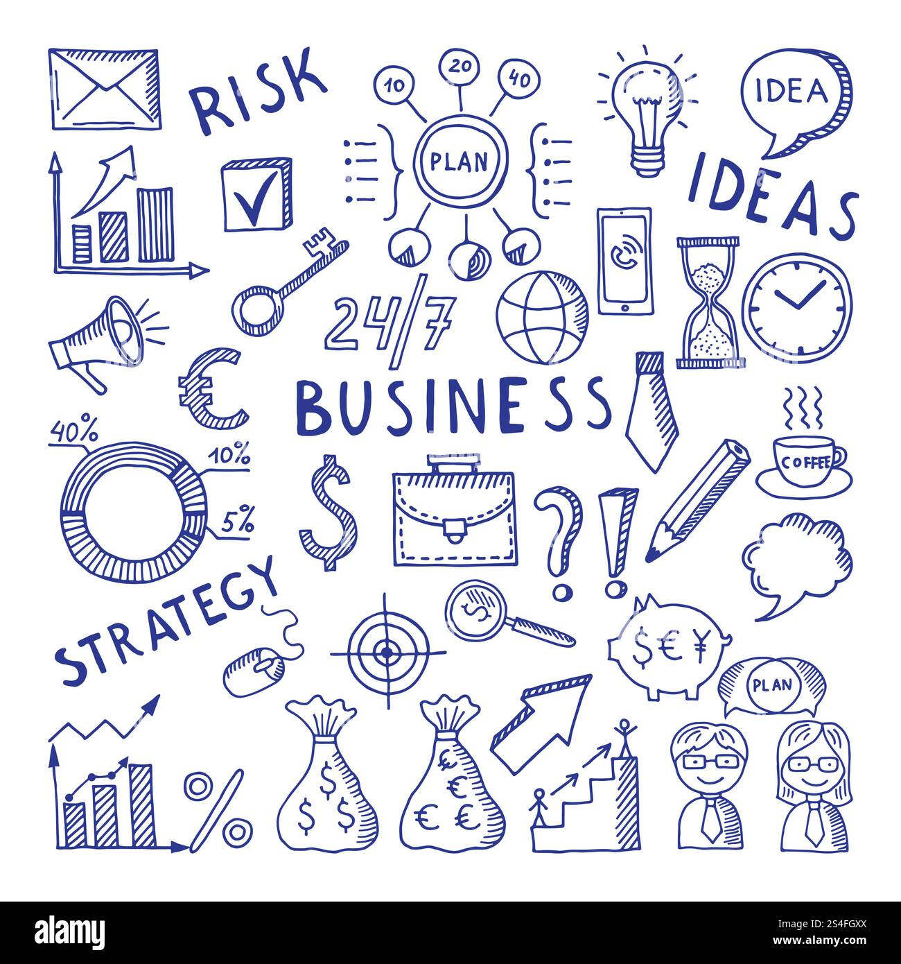 Sketches illustrations at business theme. Creative doodle vector icon ...