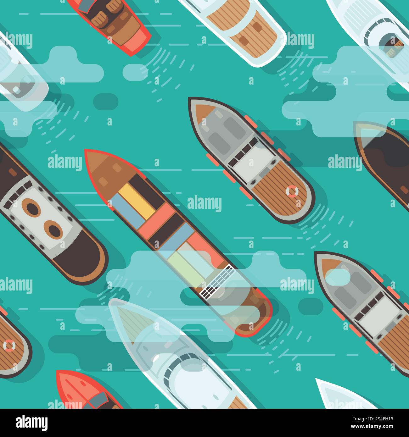 Top view sea ship and shipping boat on ocean water surface seamless ...