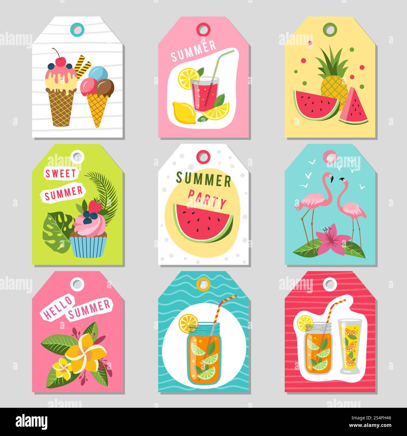 Gift tags with summer tropical decoration. Illustrations of watermelon ...