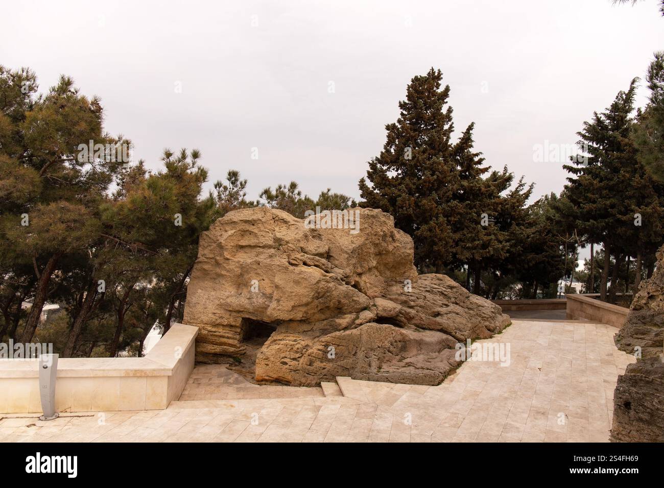 A magical stone with a legend in a mountain park. Baku. Azerbaijan ...