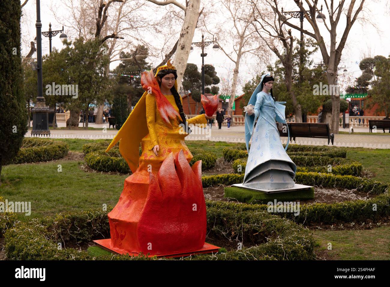 Baku. Azerbaijan. 03.22.2022. Statues of girls symbolizing the arrival ...