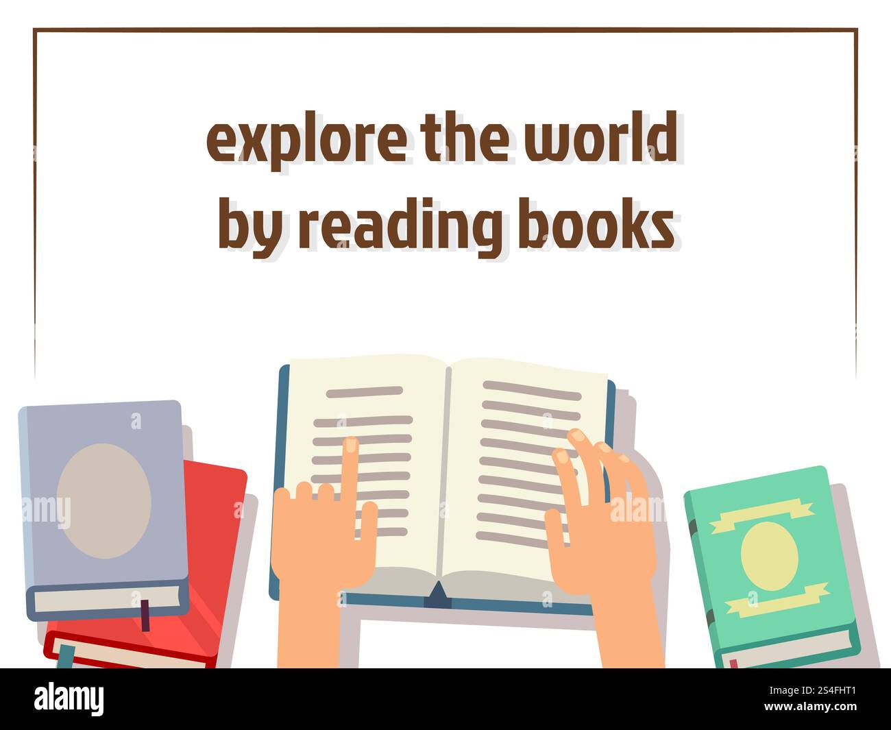 Reading books poster design with flat books and human hands. Vector ...