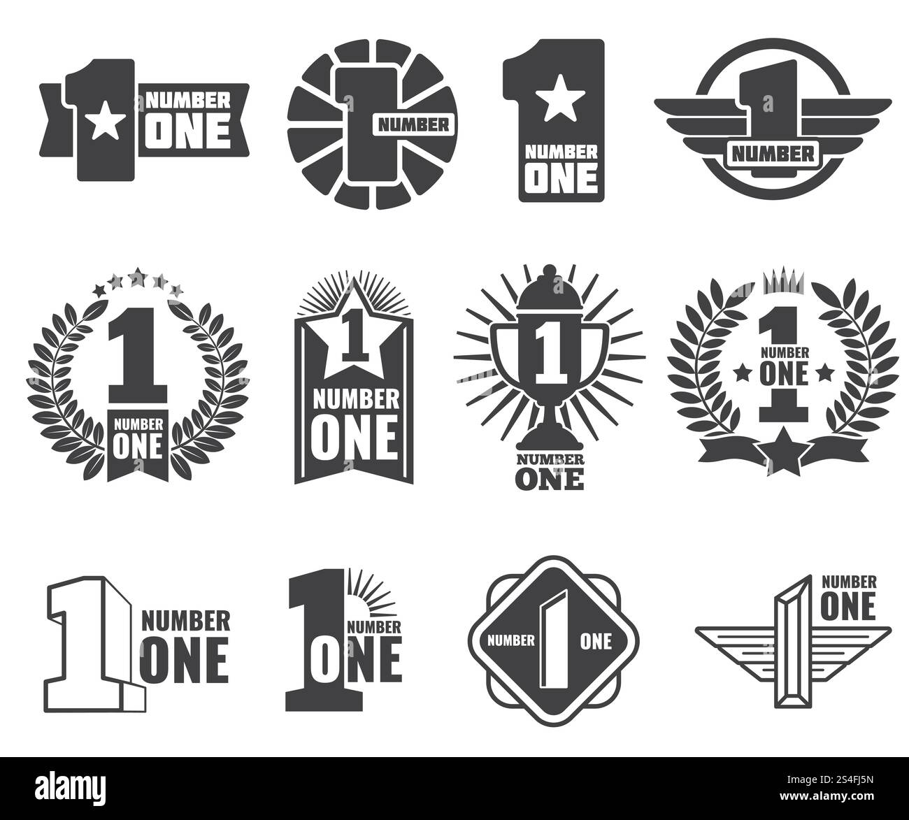 Number one vector logos set. Number 1 label, first logotype banner ...