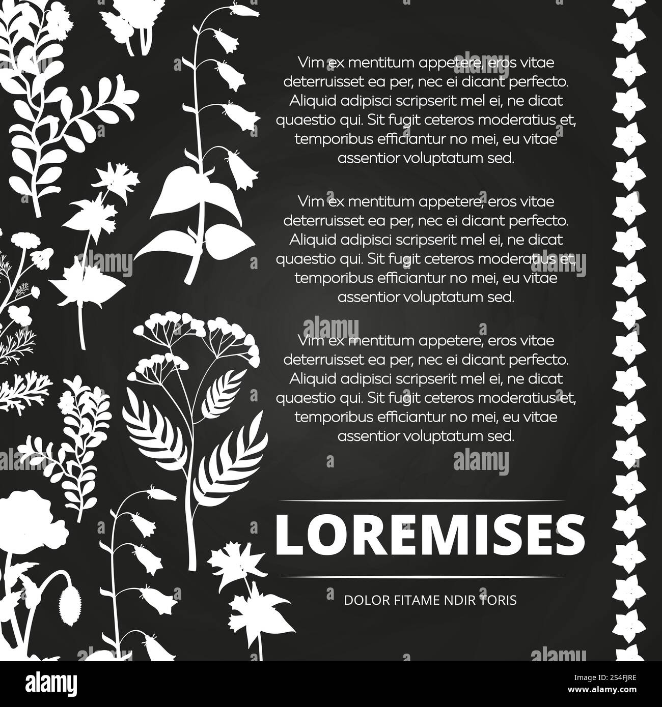 Floral silhouettes chalkboard poster design. Floral banner monochrome ...