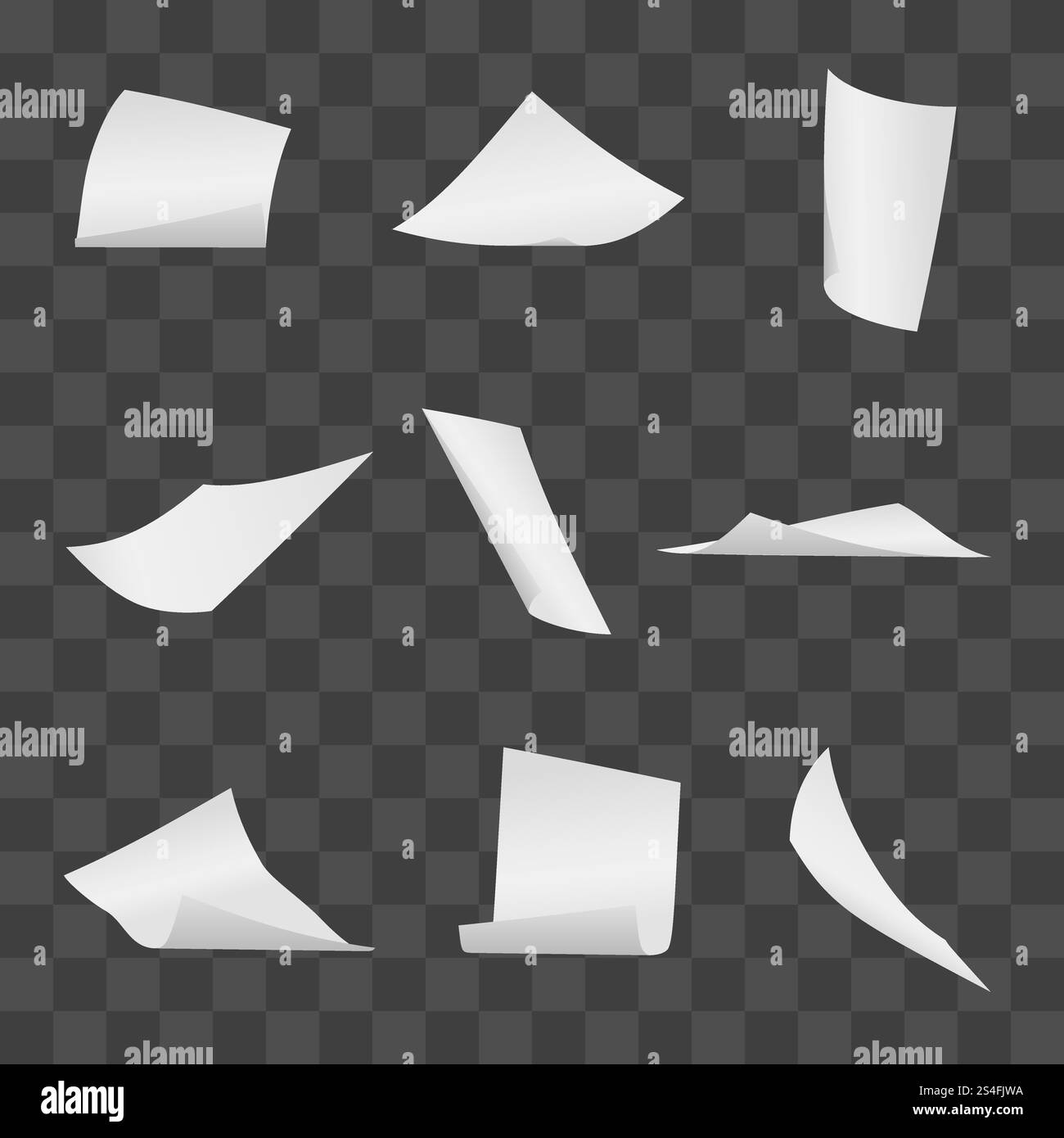 Flying office white paper pages on transparent background. Vector paper ...