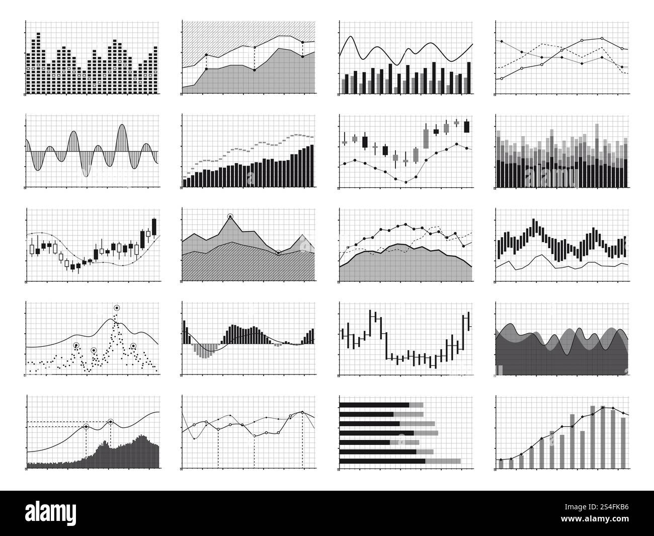 Stock analysis graphics or business data financial charts isolated on ...