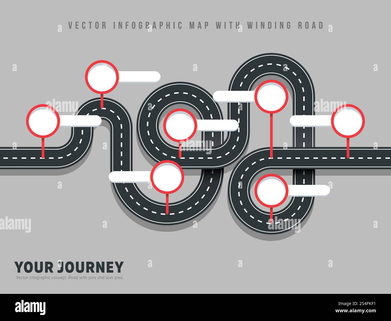 Navigation winding road vector way map infographic on grey background ...