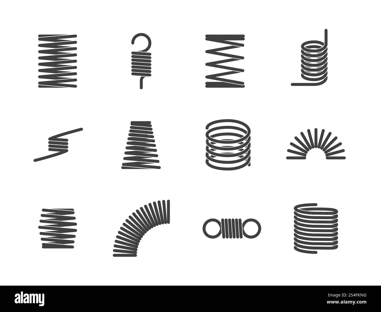 Metal spiral flexible wire elastic spring icons isolated on white ...