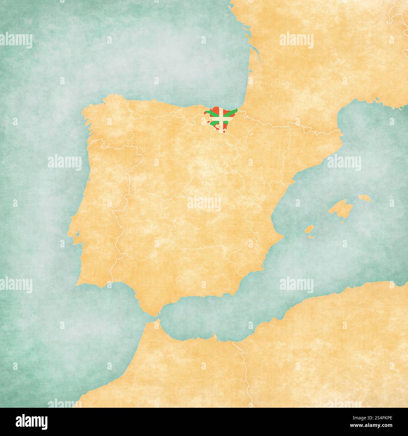Basque Country (Basque flag) on the map of Iberian Peninsula in soft ...