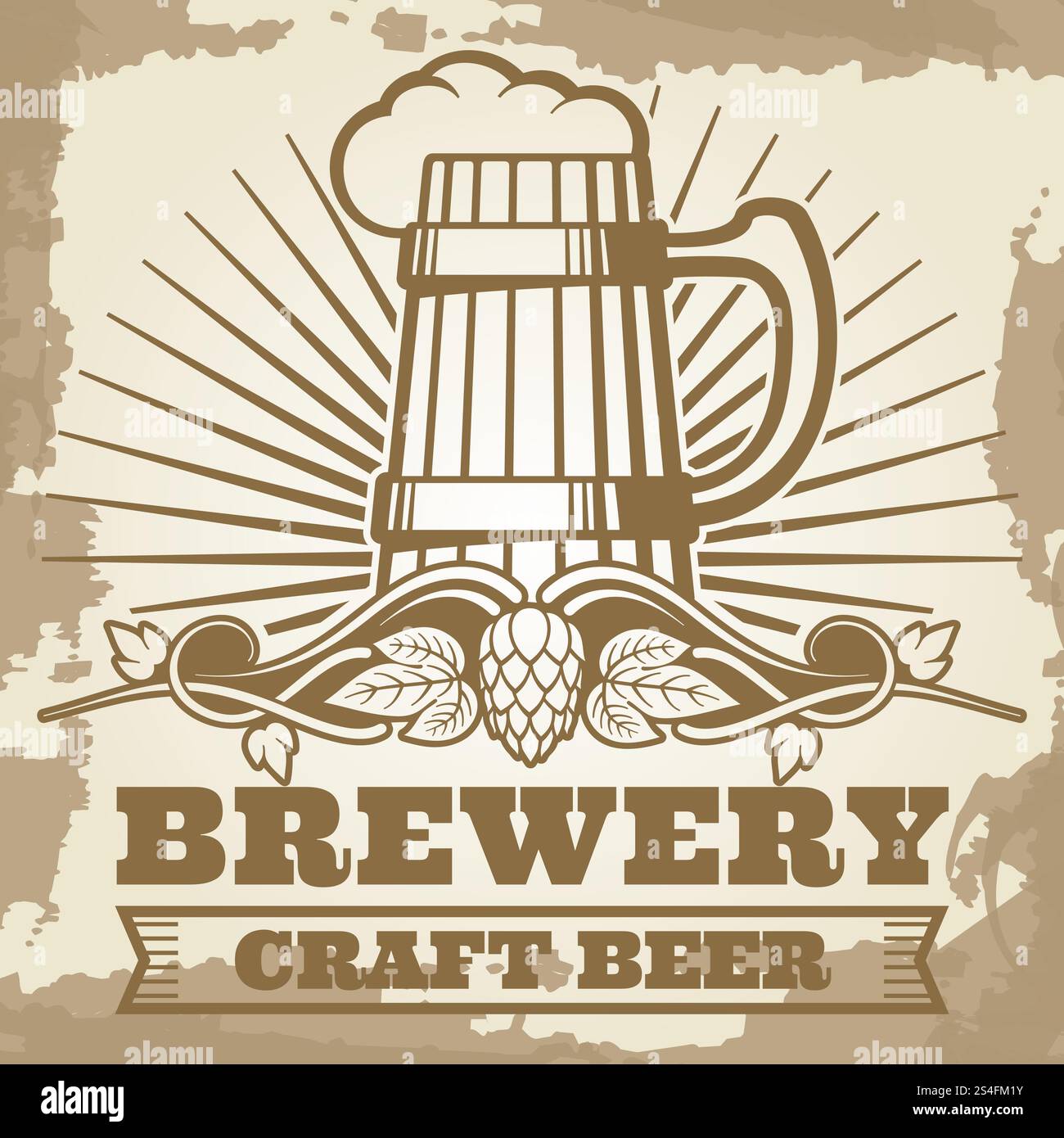 Retro brewery poster and banner design with beer label. Vector ...