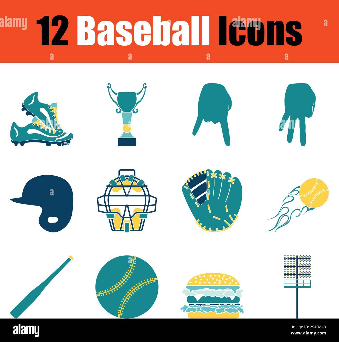 Baseball icon set. Stencil in Blue and yellow tone design. Vector ...