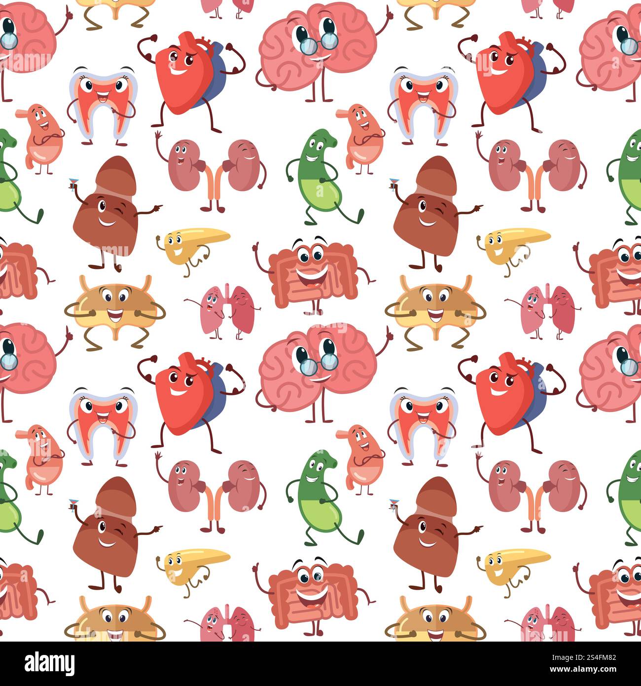 Internal human organs with funny smiles, in cartoon style. Vector ...